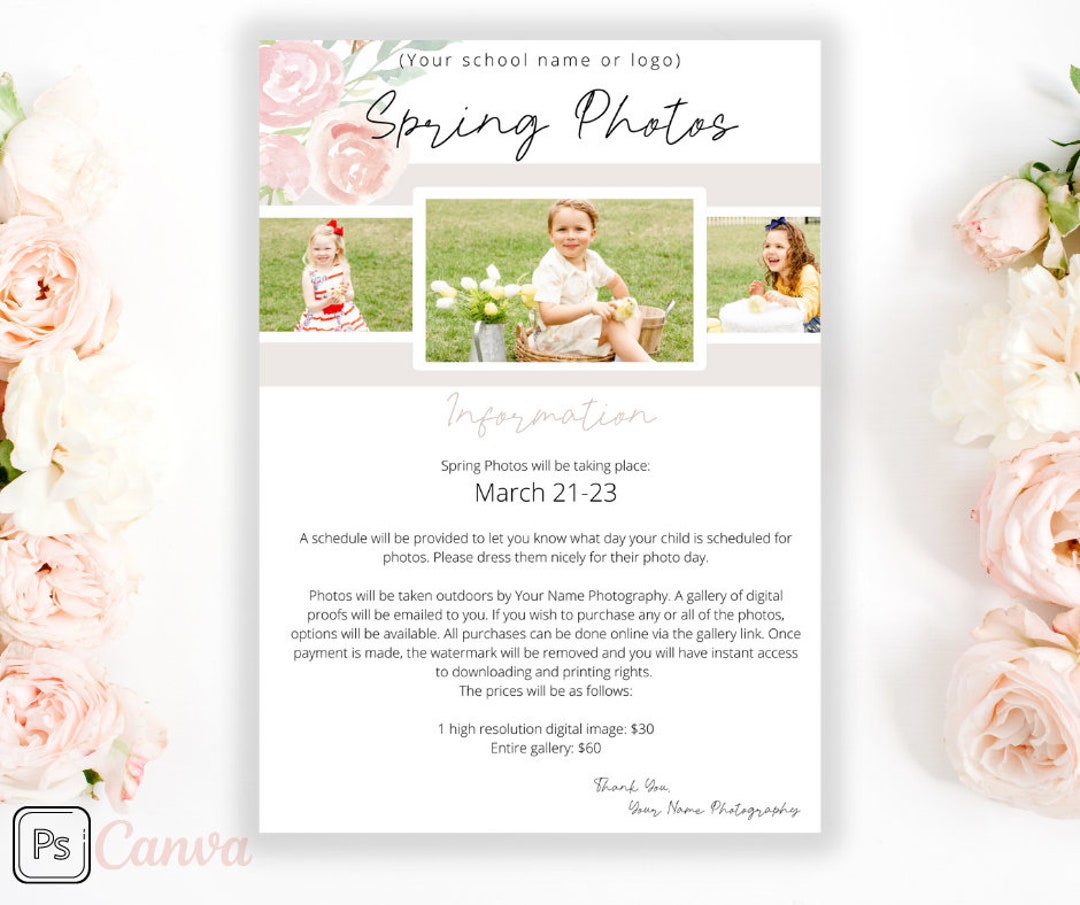 School Spring Photos Template, Spring Photo Flyer, Photo Sessions ...