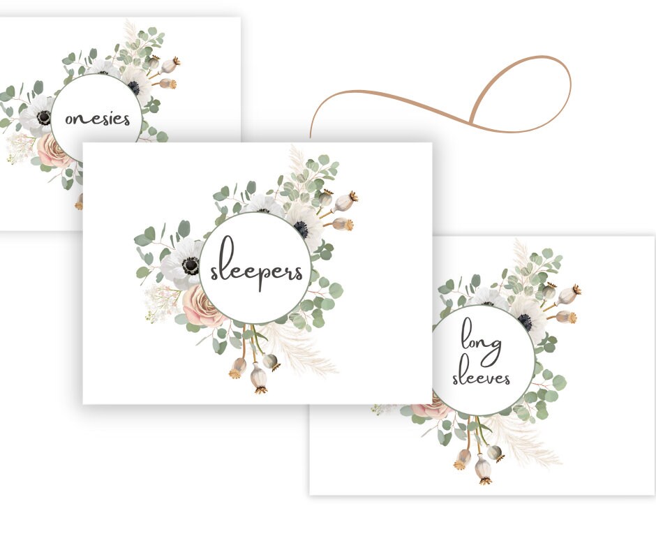 Floral Printable Nursery Drawer Labels, Basket Labels, Baby Girl ...