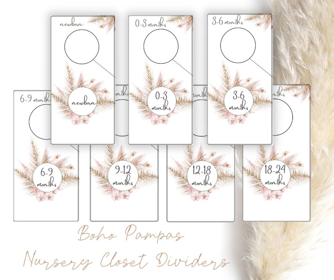 Boho Pampas Girl Nursery Closet Dividers, Printable Closet Dividers ...