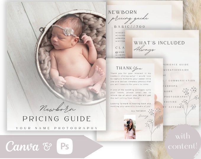 Newborn Pricing Guide, Photography Pricing Guide Template, Editable Pricing Template, Photoshop ...