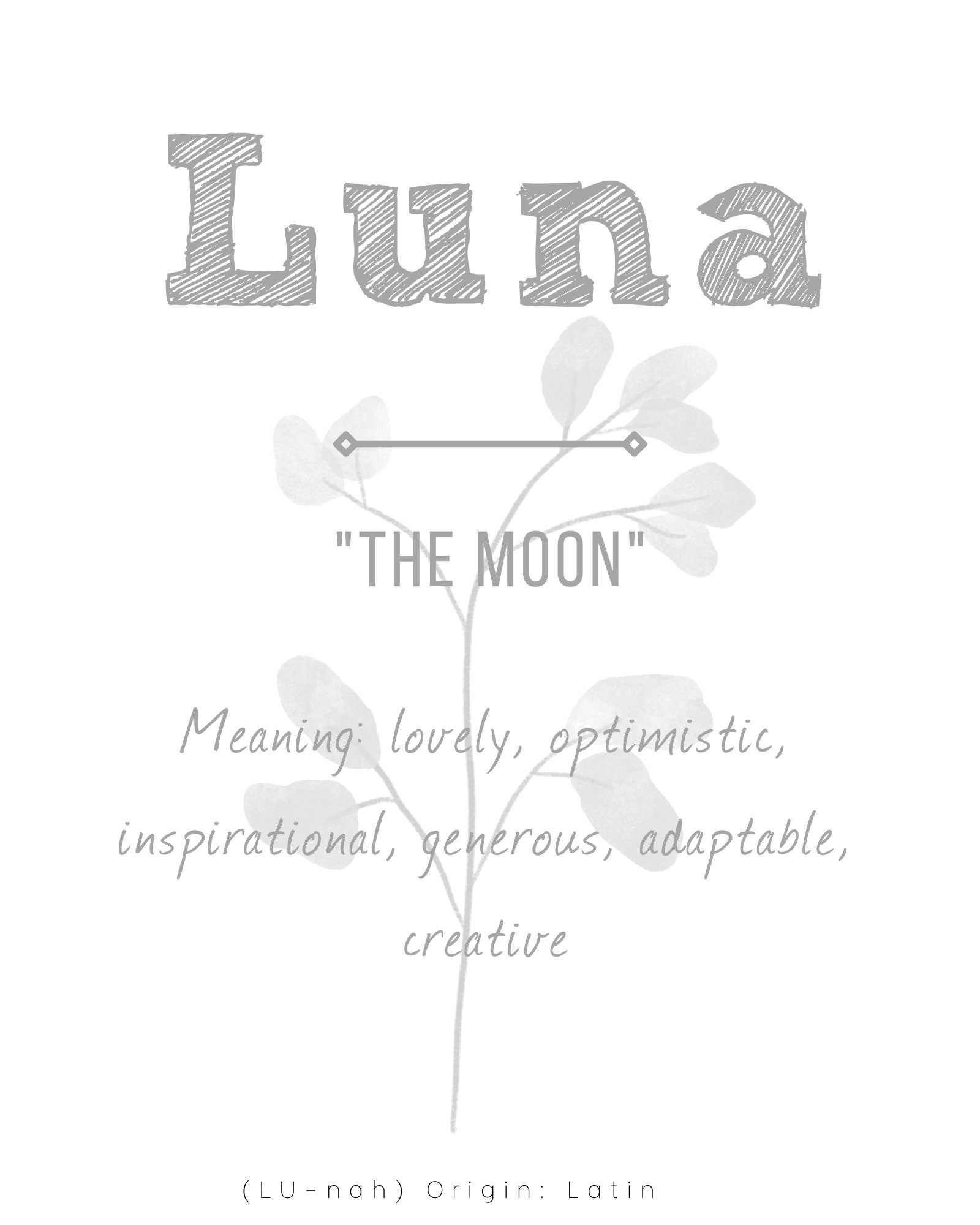 Luna Name Sign, Baby Nursery Sign, Baby Names Meaning, Instant Download ...