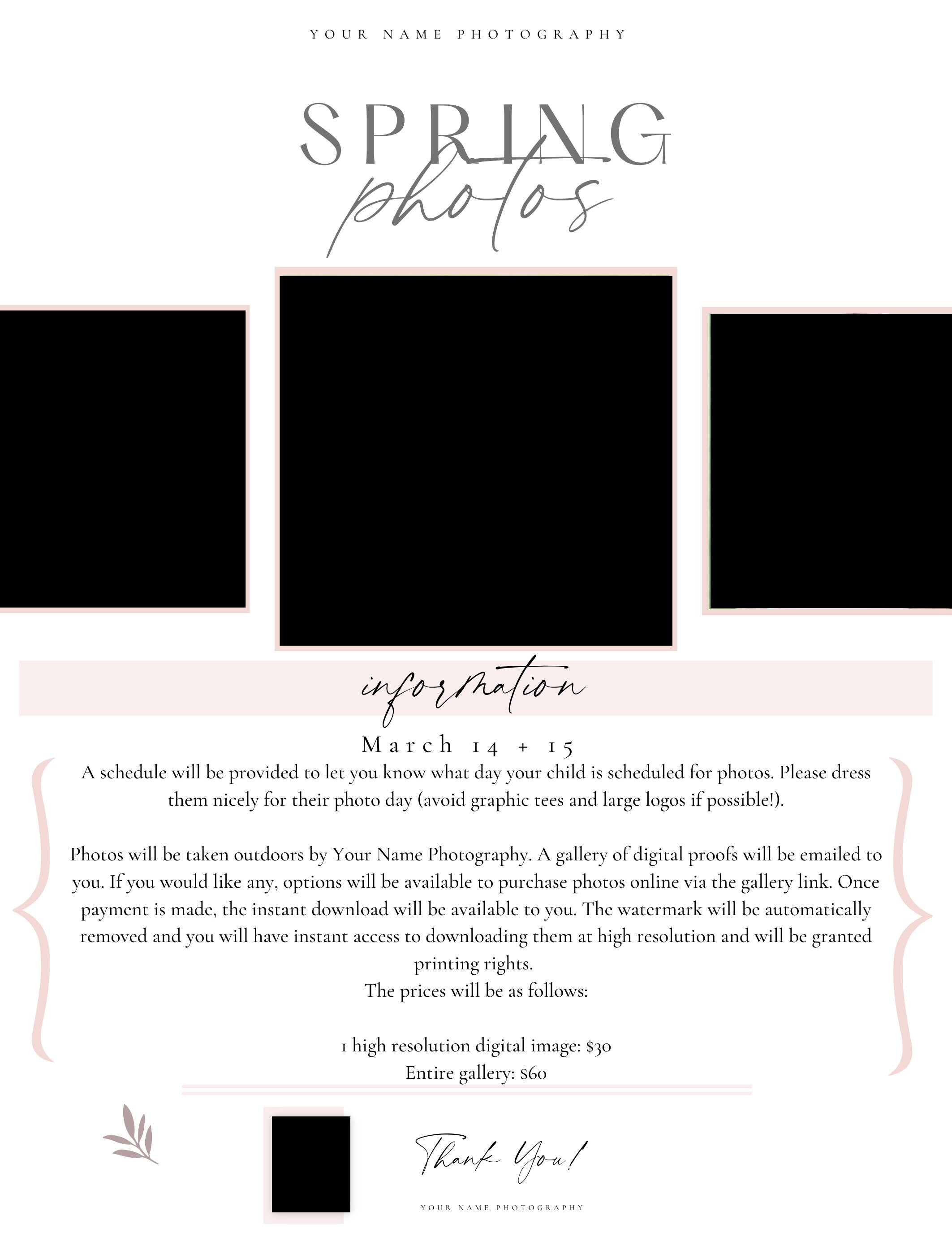 School Spring Photos Template, Spring Photo Flyer, Photo Sessions ...