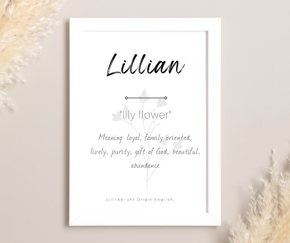 Lillian Name Meaning, Nursery Sign, Printable Baby Name Sign, Instant ...