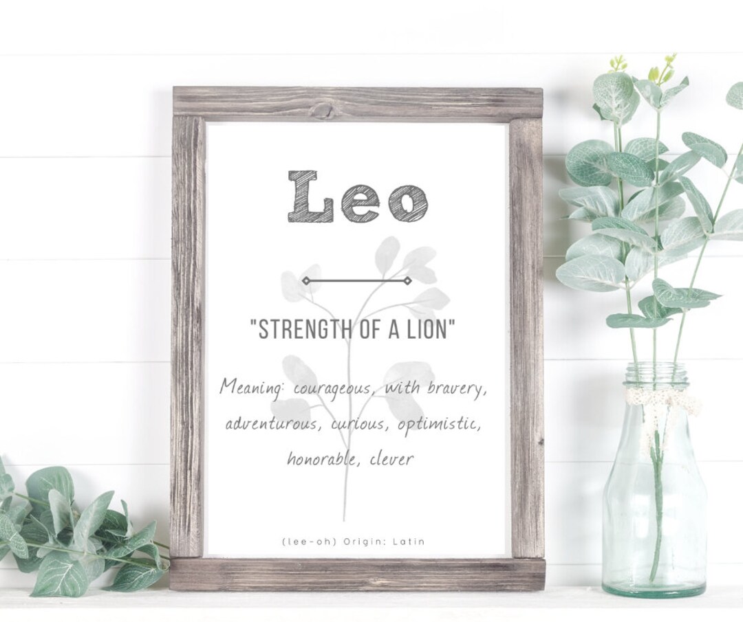 Leo Baby Name Meaning, Baby Nursery Sign, Printable Baby Name Sign ...