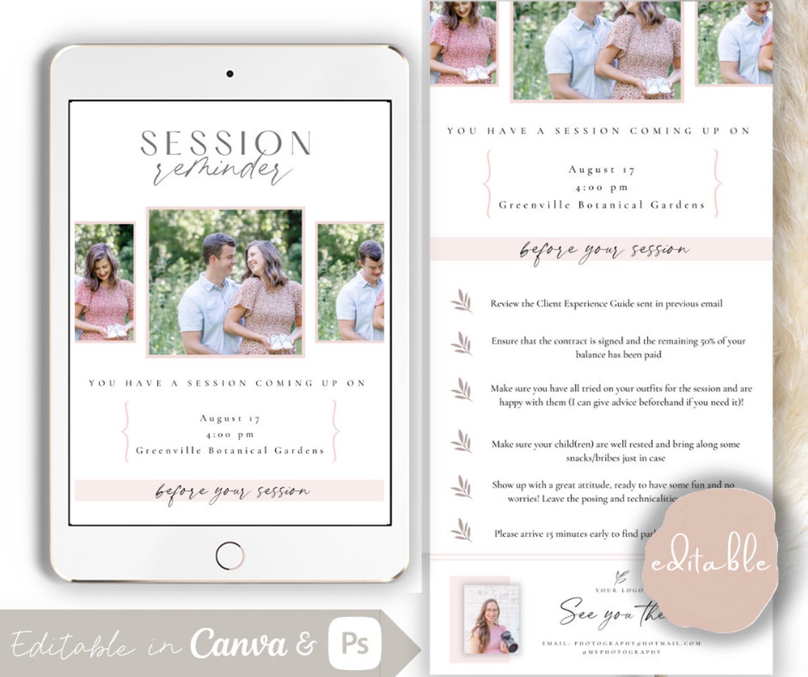 Newsletter Template, Session Reminder Email, Photography Email Template ...