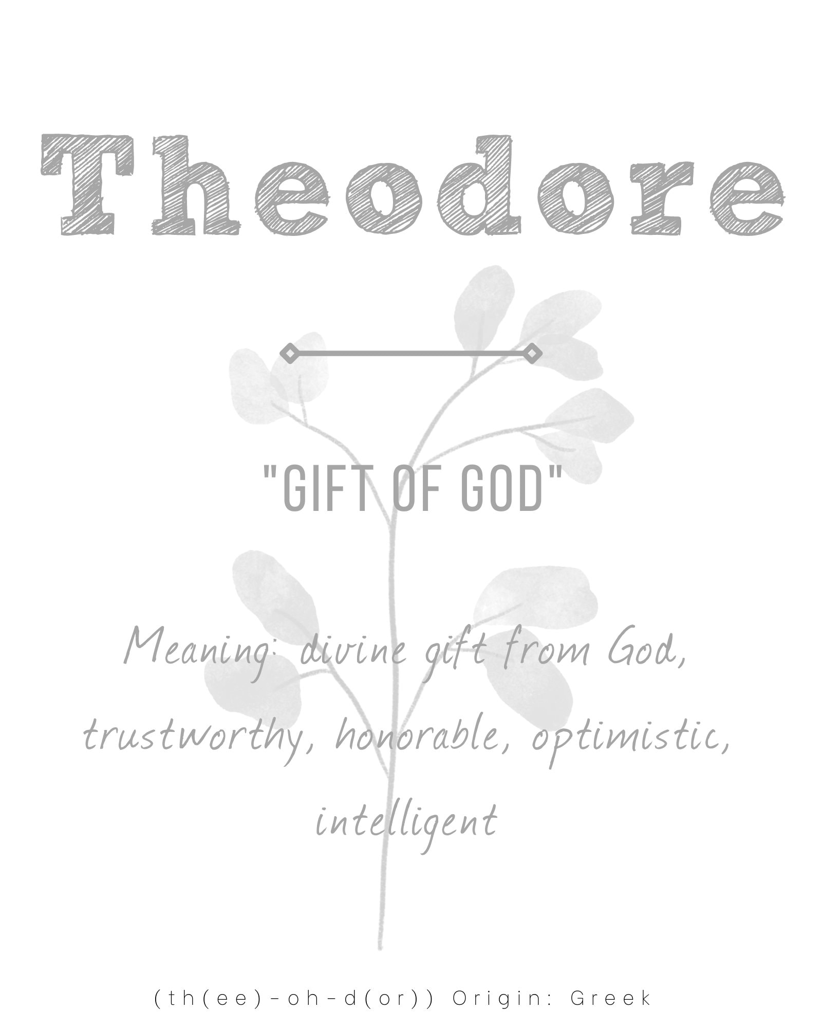 Theodore Baby Name Meaning, Baby Nursery Sign, Boy Names Printable ...