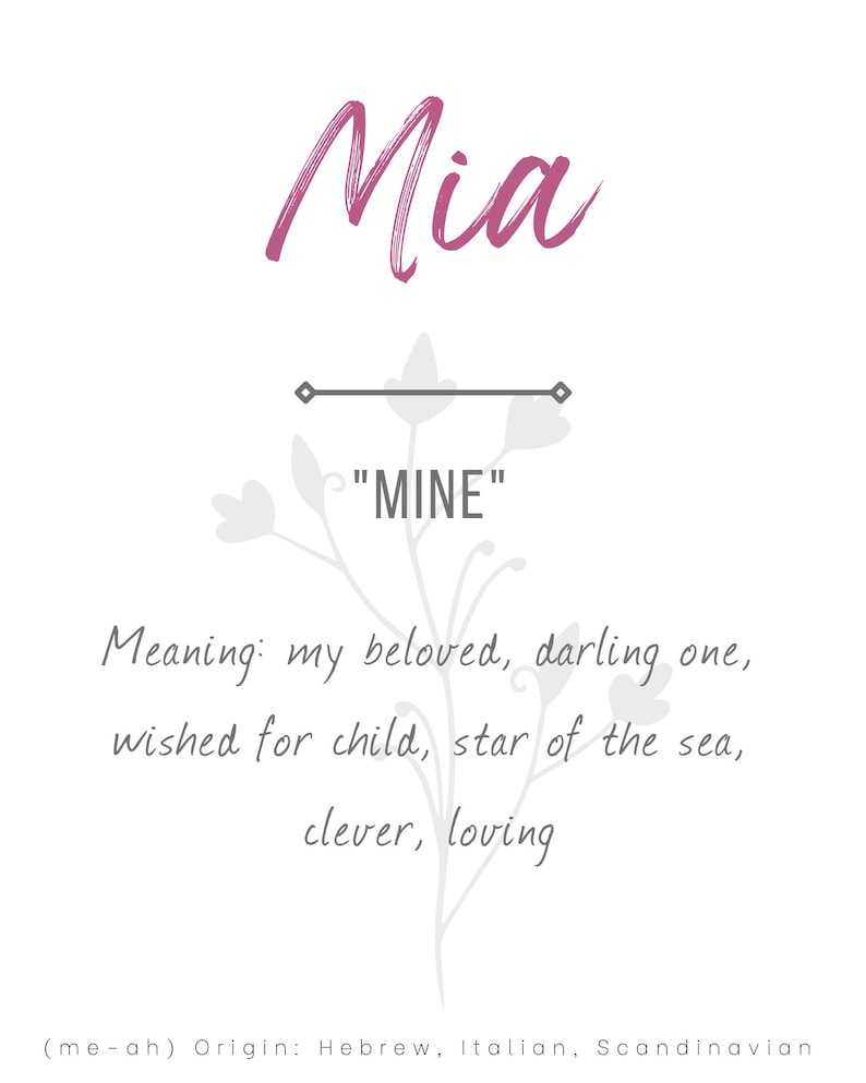 Mia Baby Name Meaning, Baby Nursery Sign, Printable Baby Name Sign ...
