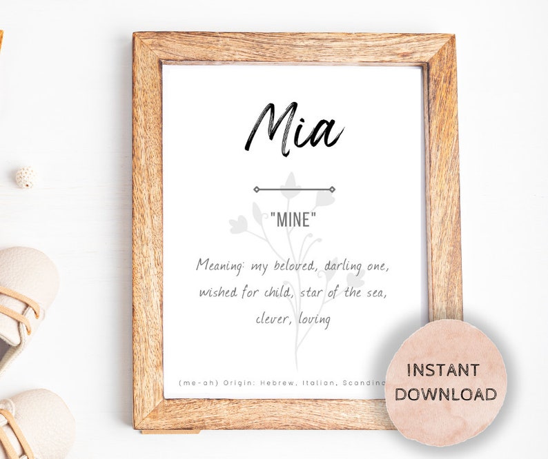 Mia Baby Name Meaning, Baby Nursery Sign, Printable Baby Name Sign ...
