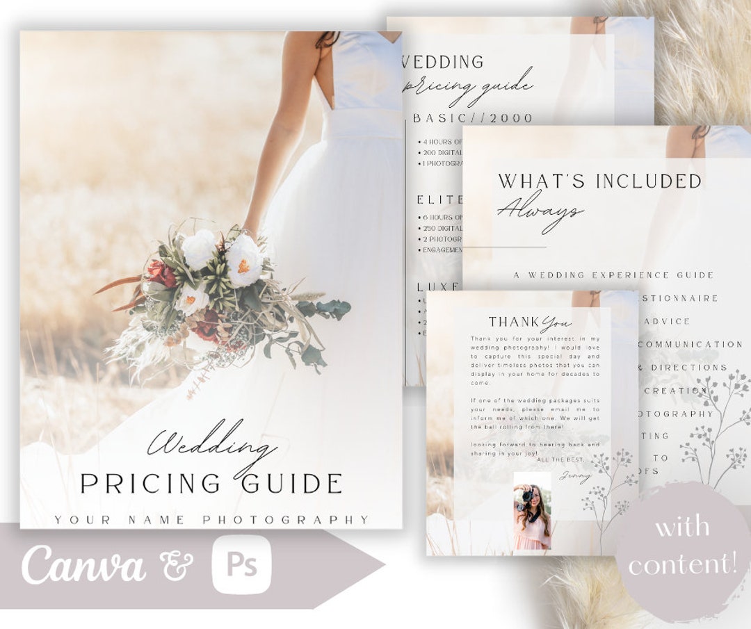 Wedding Pricing Guide, Photography Pricing Guide Template, Editable ...