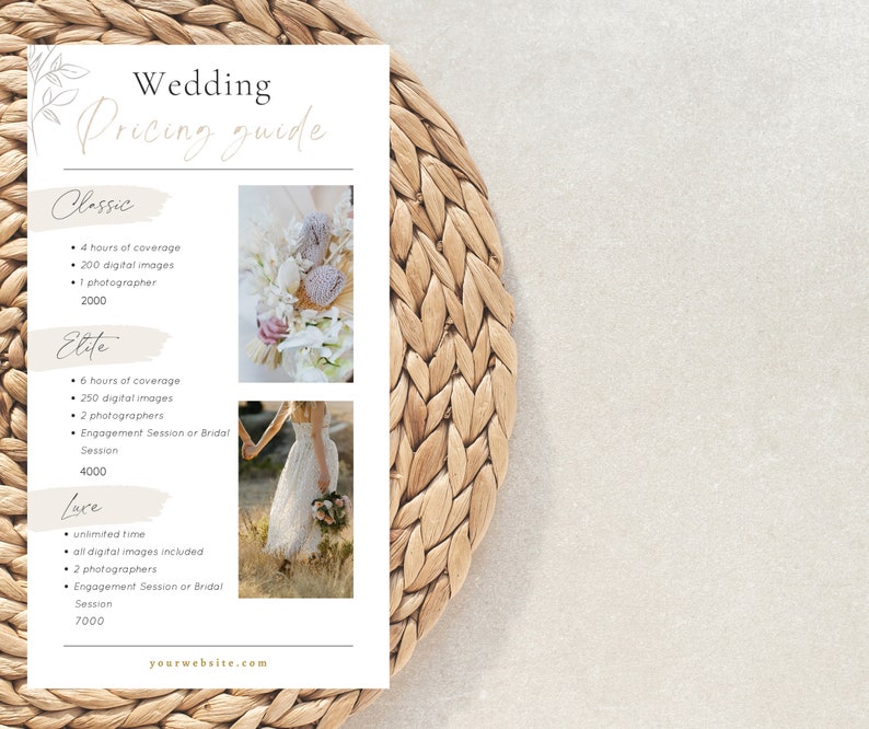 Wedding Pricing Guide, Photography Pricing Guide Template, Editable ...