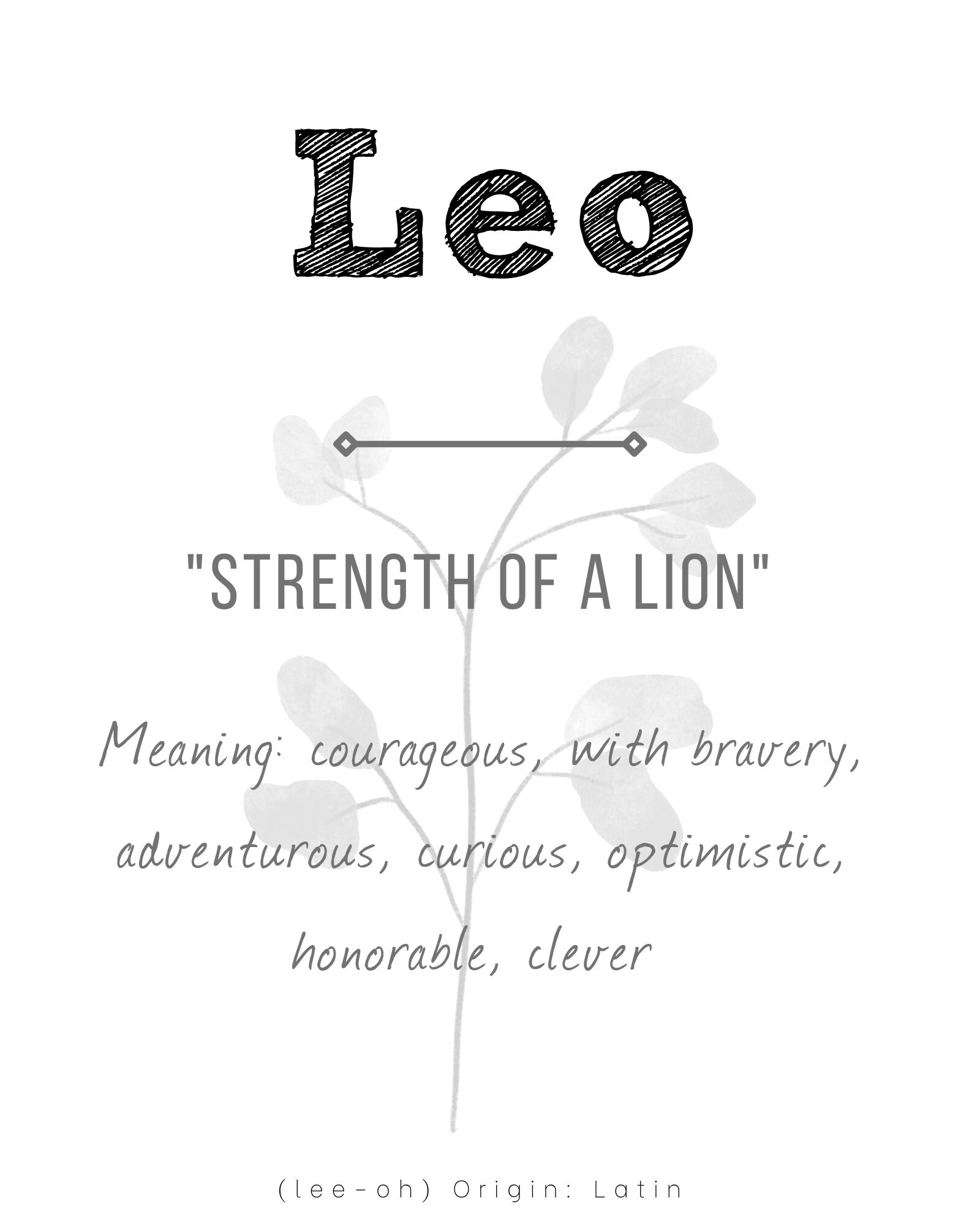 Leo Baby Name Meaning, Baby Nursery Sign, Printable Baby Name Sign, Instant Download, Leo ...