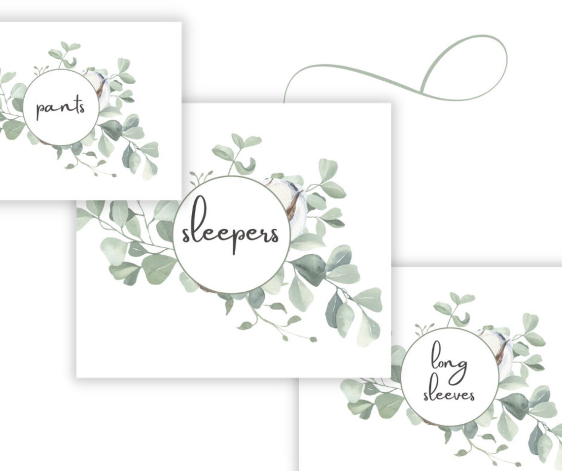 Eucalyptus Printable Nursery Drawer Labels, Basket Labels, Baby Girl ...