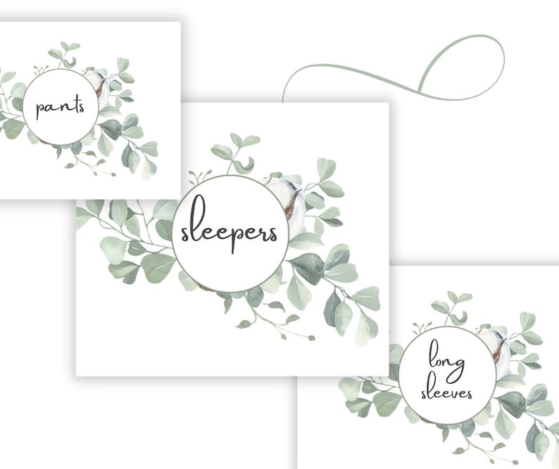 Eucalyptus Printable Nursery Drawer Labels, Basket Labels, Baby Girl ...