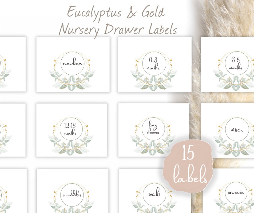 Eucalyptus Printable Nursery Drawer Labels, Basket Labels, Baby Girl ...