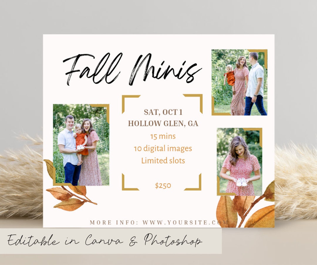 Fall Mini Session Template for Photographers Editable Canva Photoshop ...