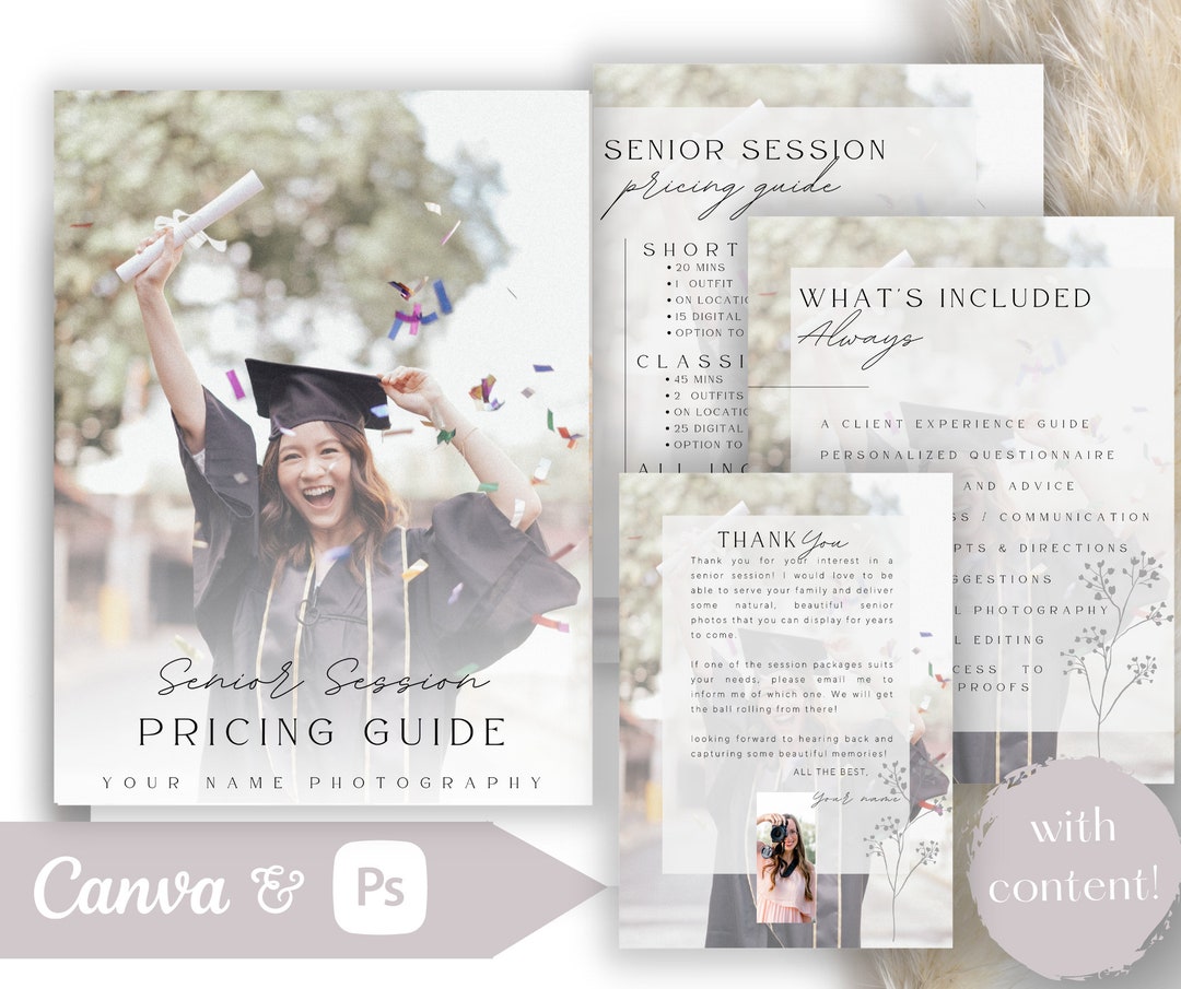 Senior Session Pricing Guide, Photography Pricing Guide Template ...