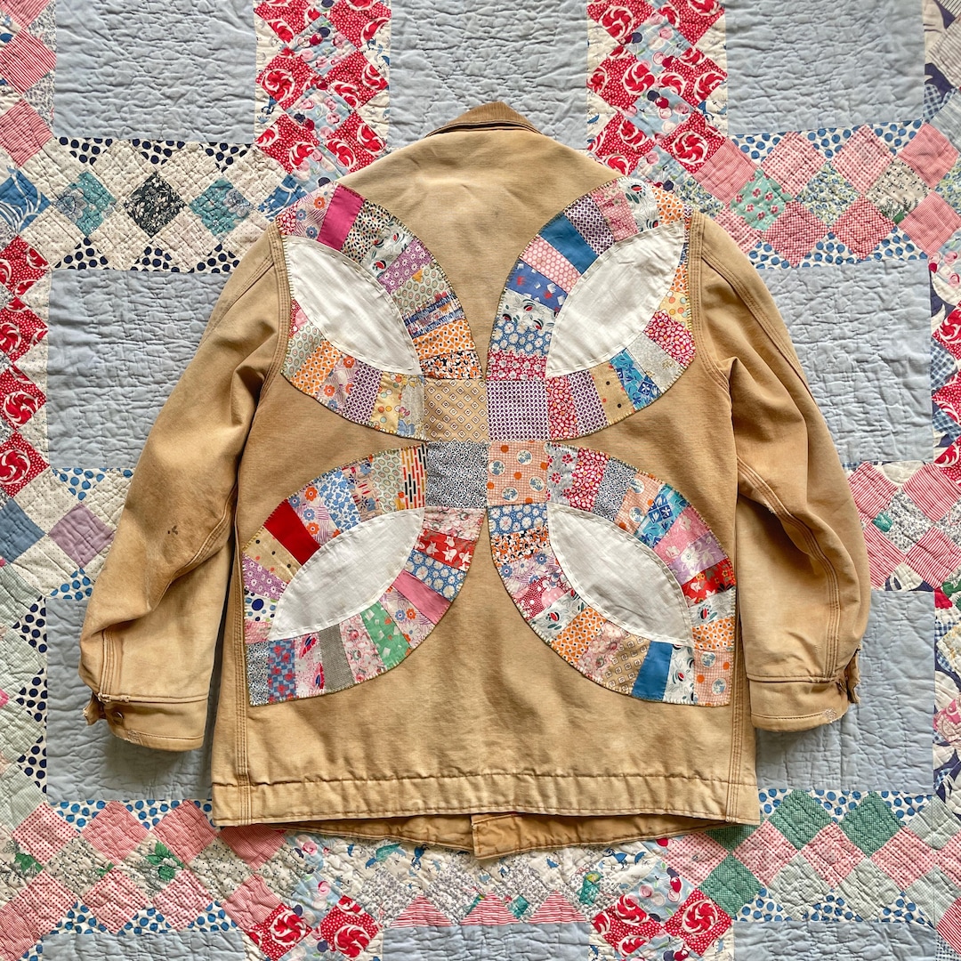 Reworked Carhartt Chore Coat Jacket Upcycled With Quilt Patchwork Patches Men's Size 46 XL - Etsy