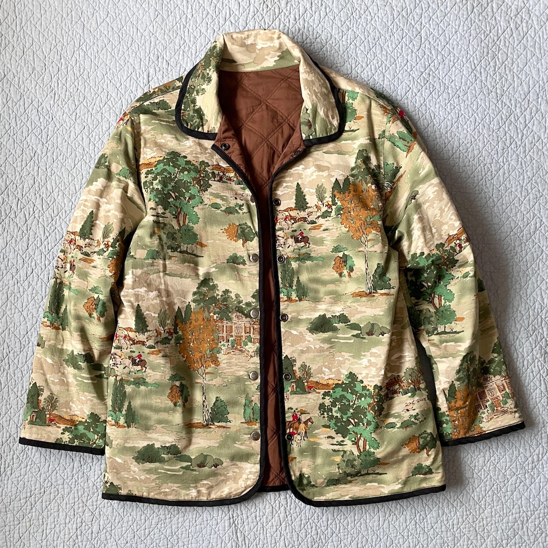 Vintage Hunting Print Reversible Jacket Camouflage Chore Coat Quilted ...