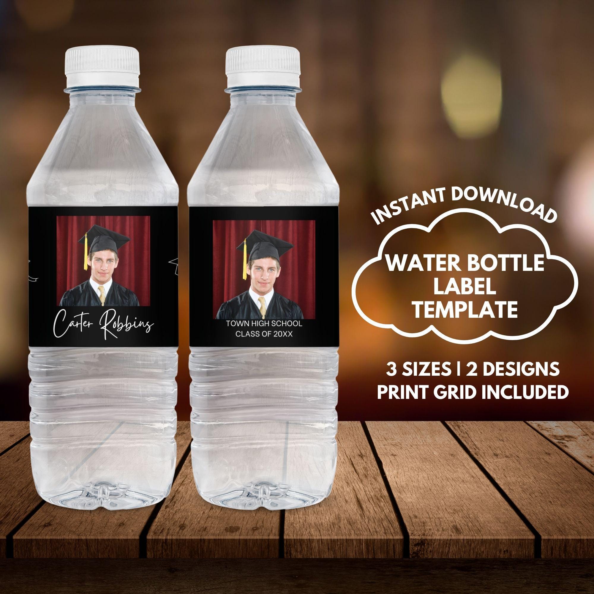 Graduation Party Water Bottle Label, 2025 Party Favor Canva Template ...