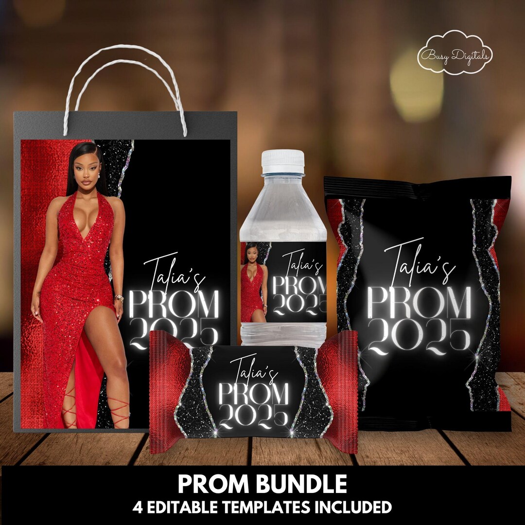 Prom Party Template Bundle, 2025 Party Favor Canva Templates, Editable ...