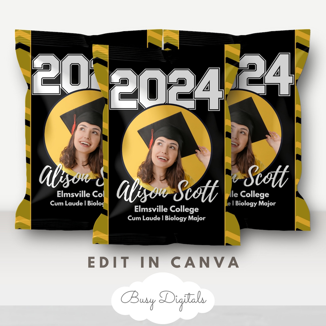 Canva Chip Bag Template for Graduation, 2024 Graduate Custom Picture ...