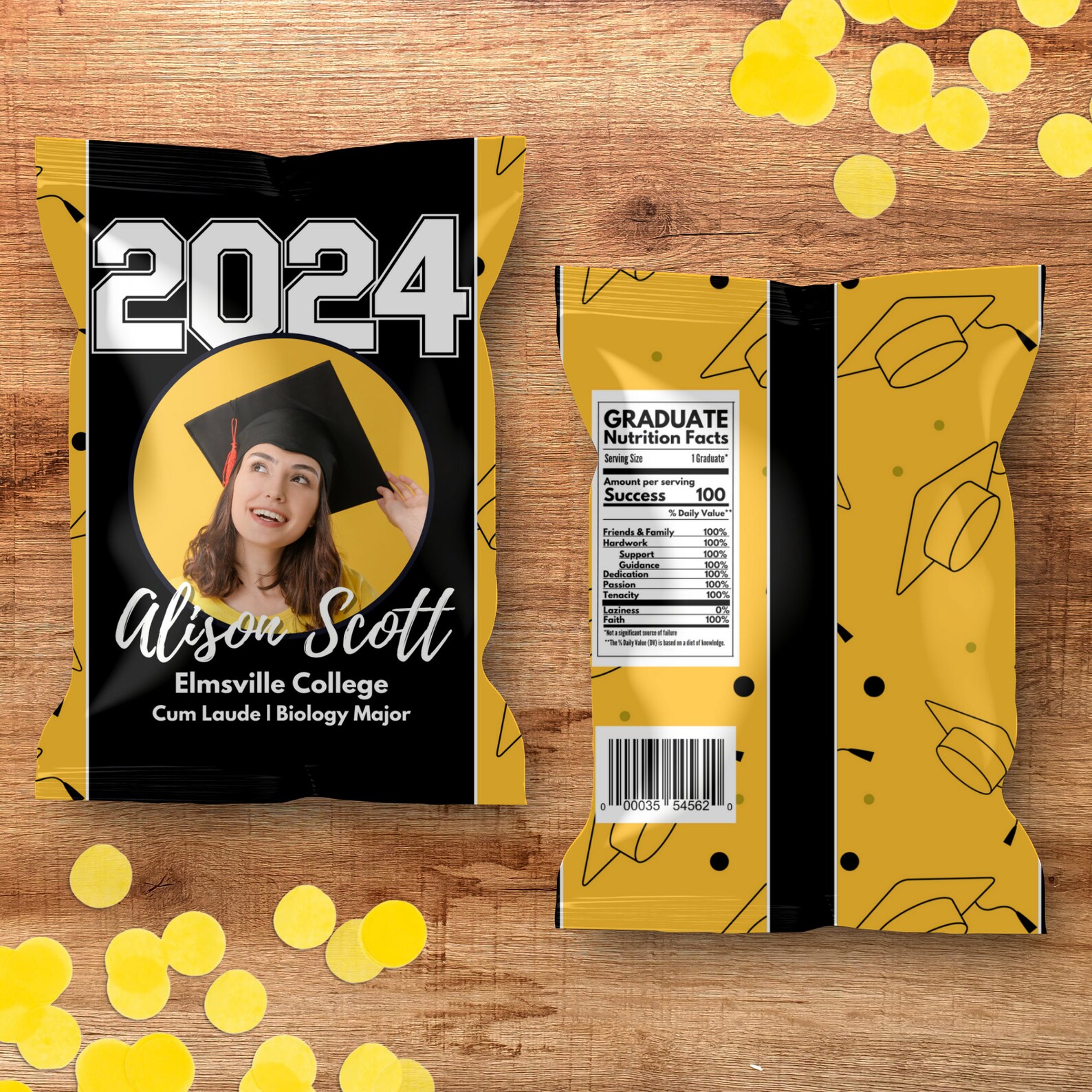 Yellow Chip Bag Canva Template for Graduation, 2024 Graduate Custom ...