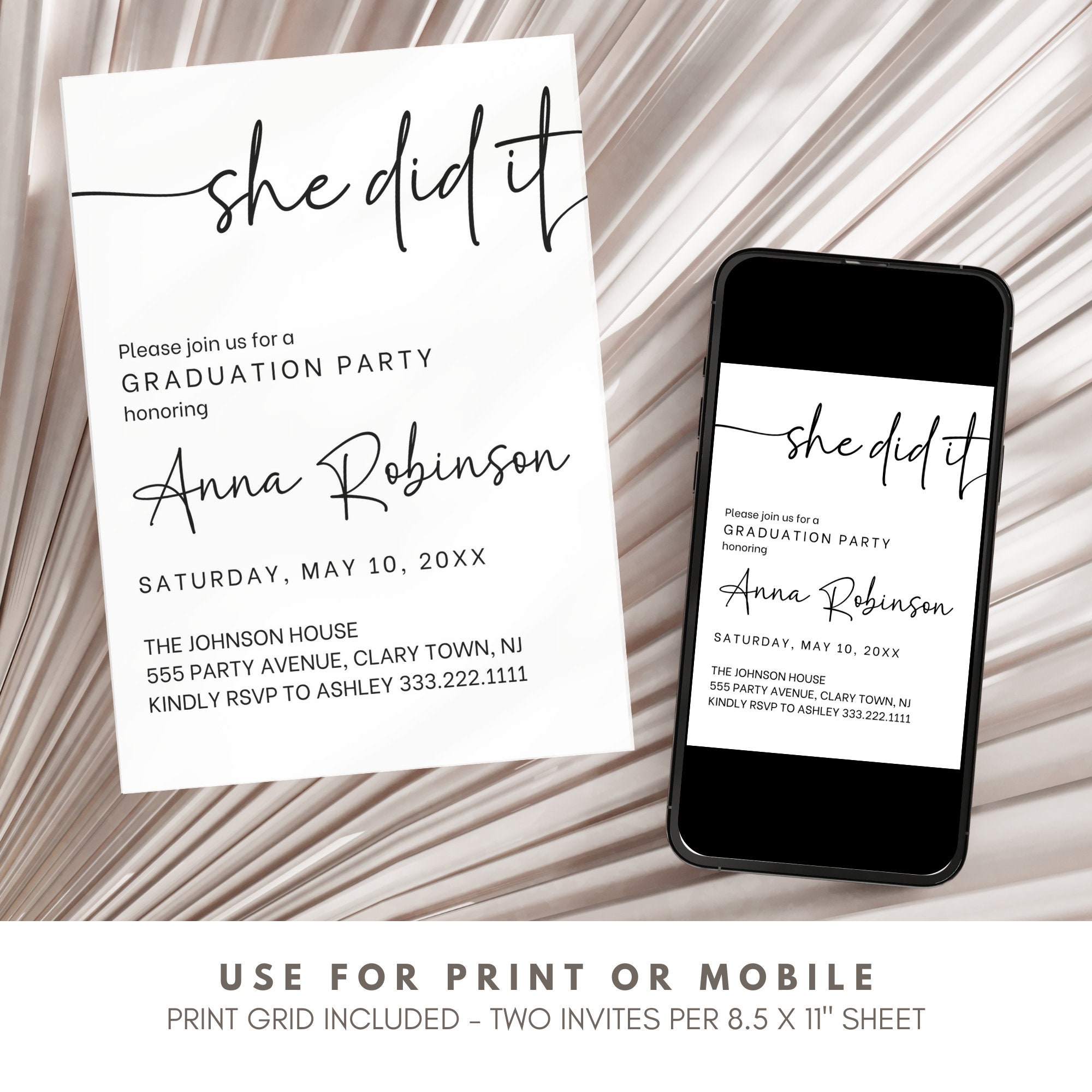 Minimal Graduation Announcement 2024, She Did It 5x7 Graduation ...