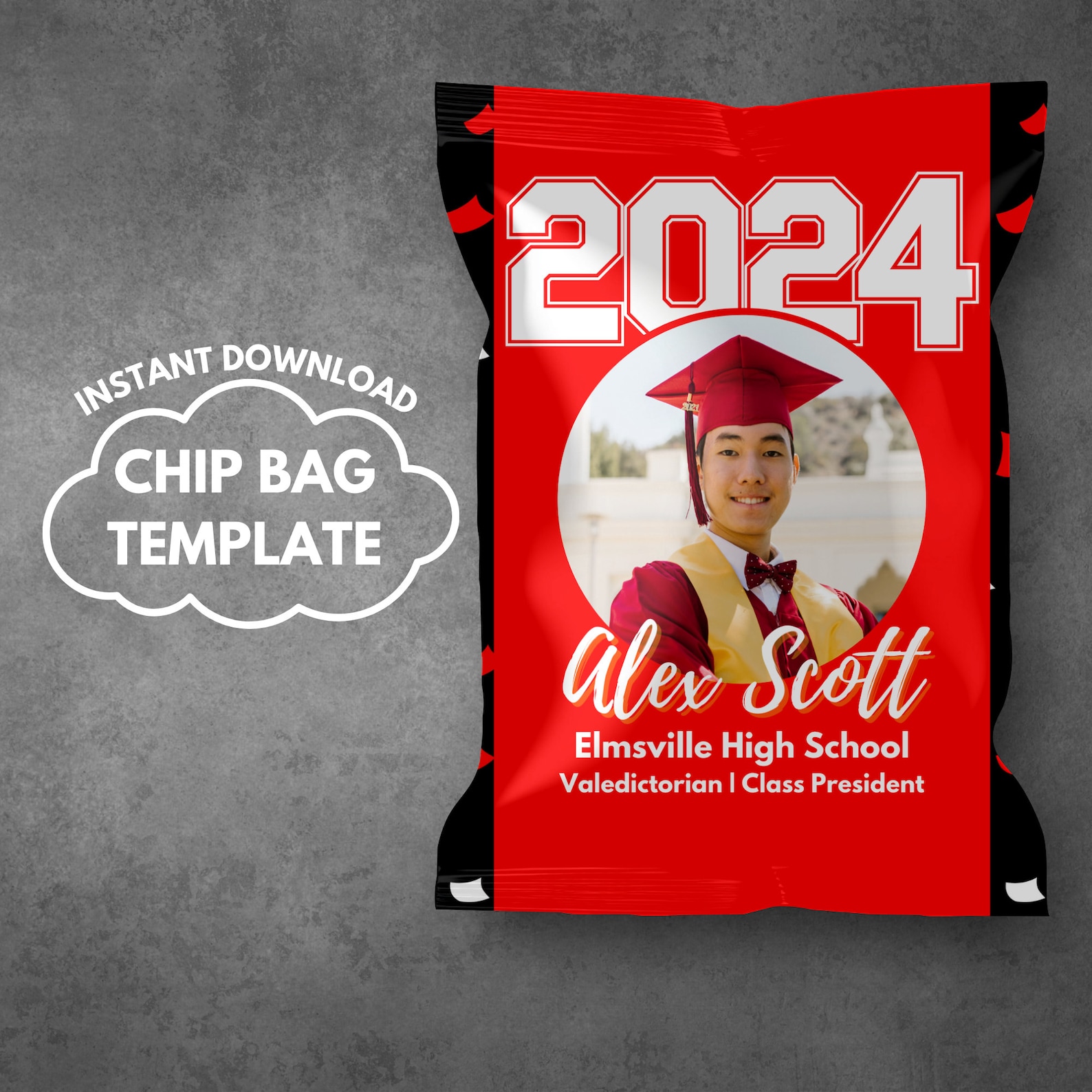 Red Chip Bag Canva Template for Graduation, 2024 Graduate Custom ...