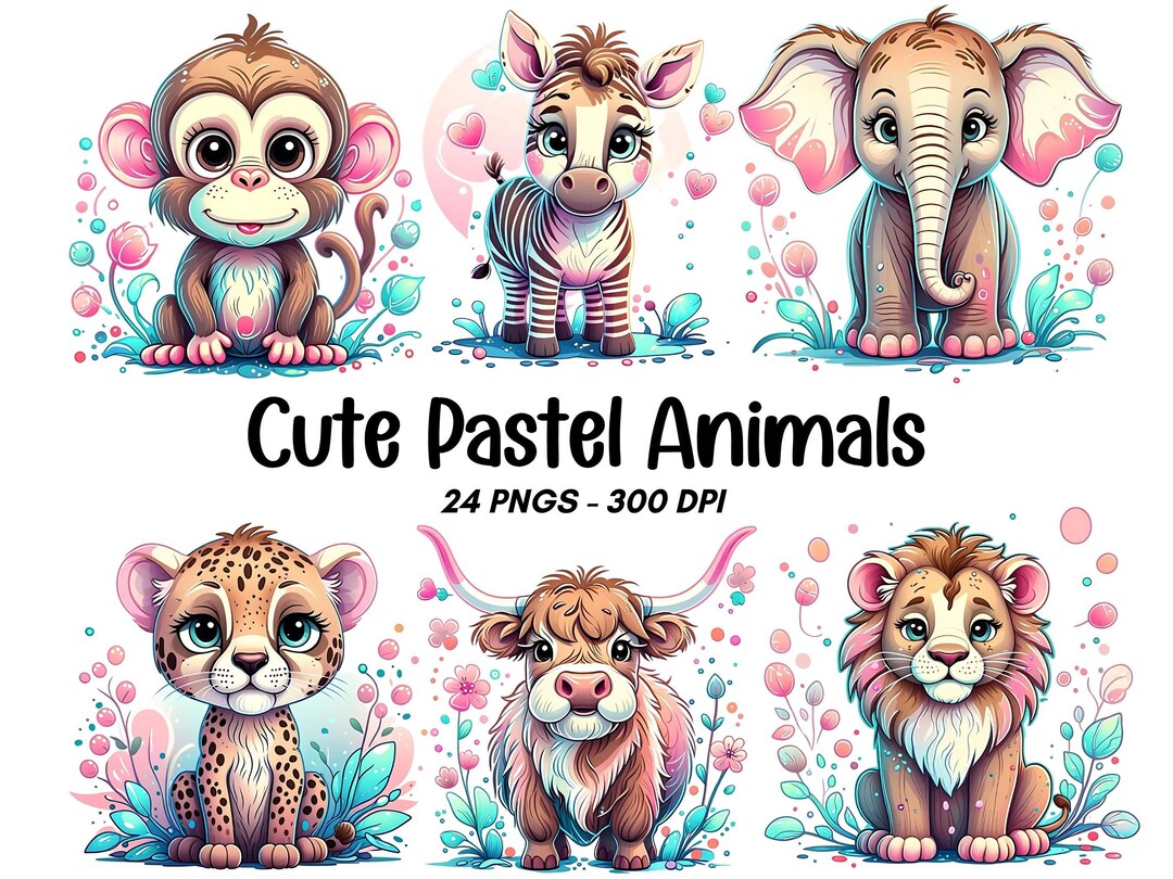 Watercolor Pastel Animal Clipart Bundle, Whimsical Pastel Cartoon ...