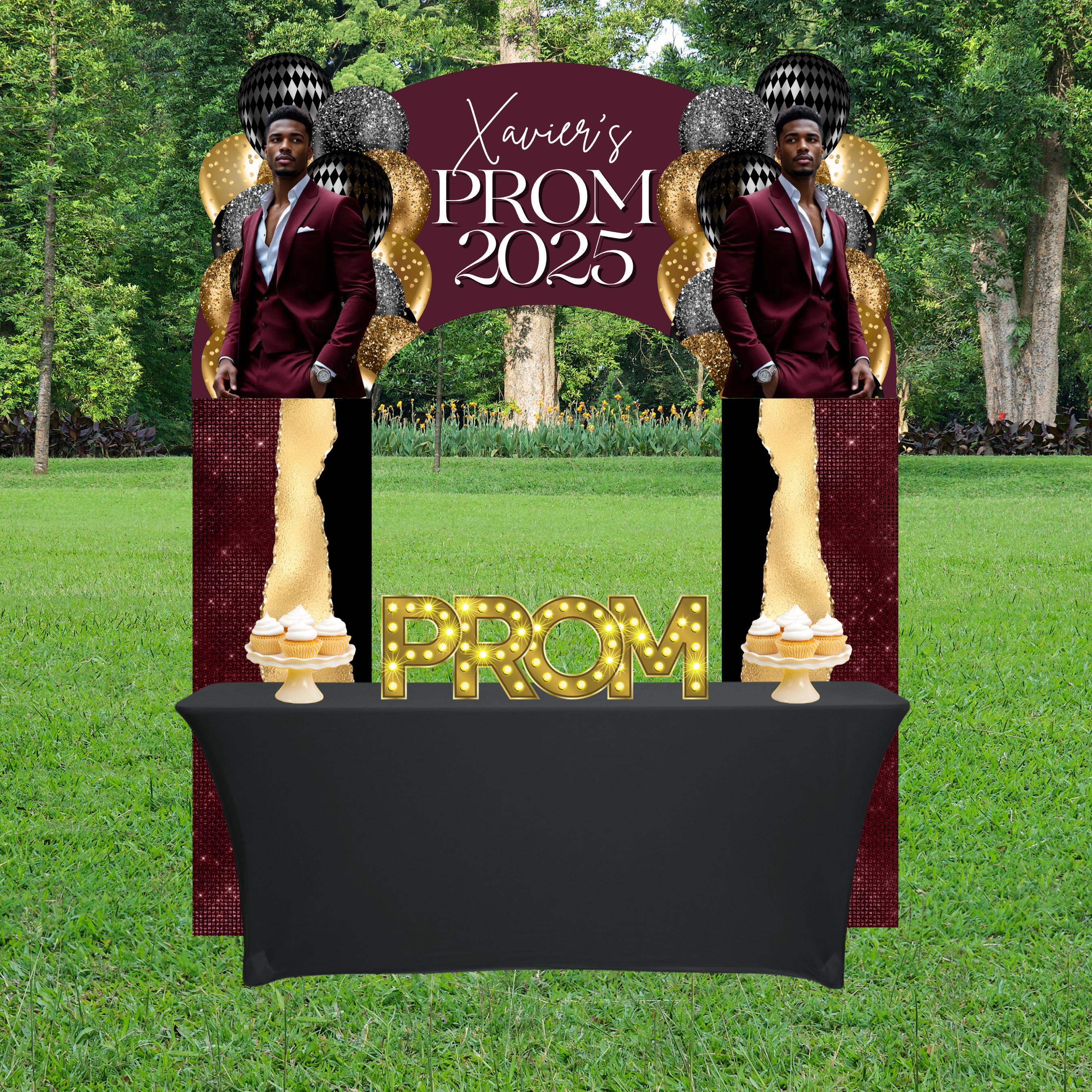 Prom Send off Arch Template, Glam Maroon Gold Prom Entryway Decor, Prom ...