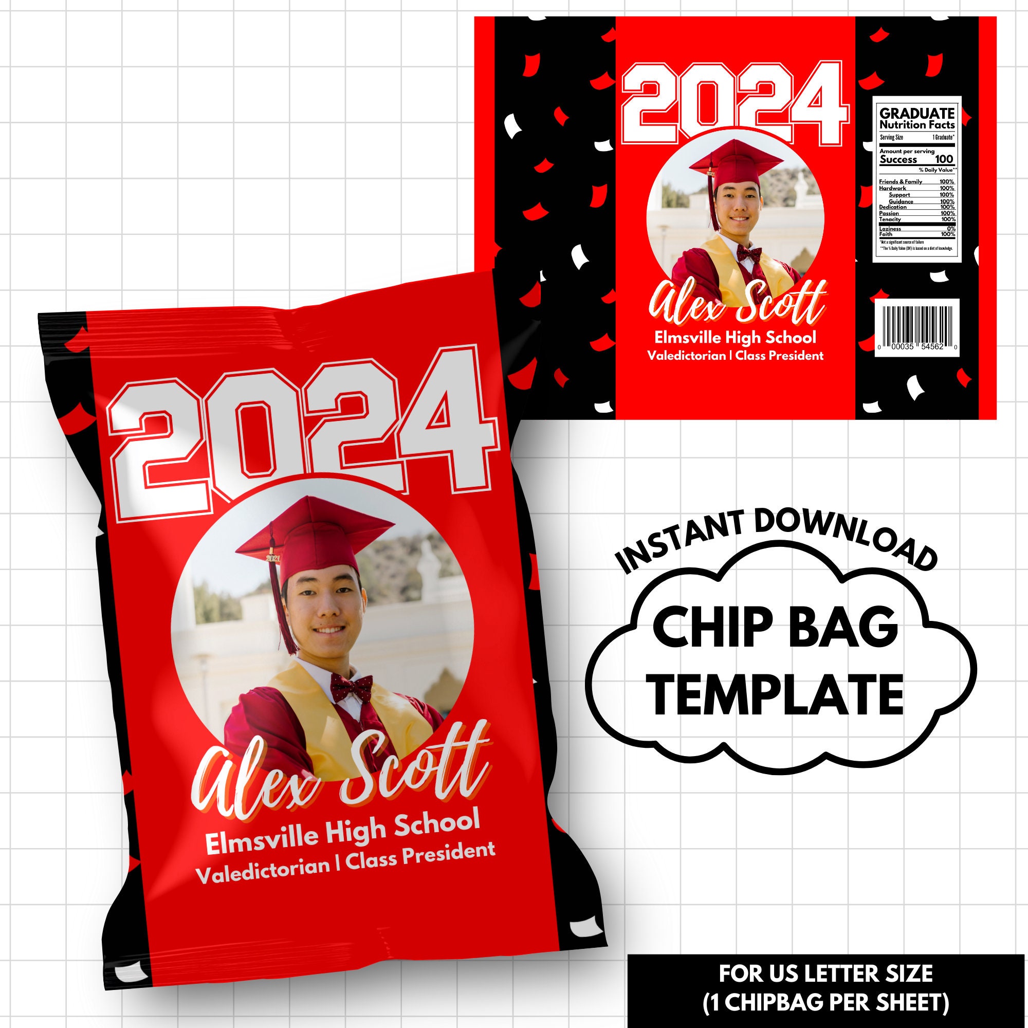 Red Chip Bag Canva Template for Graduation, 2026 Graduate Custom ...