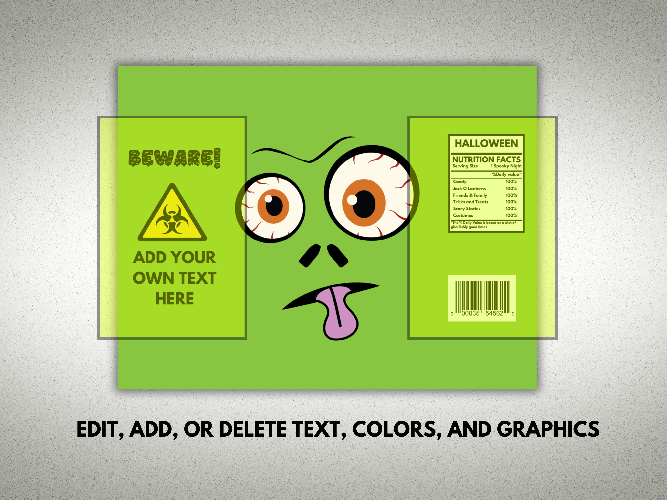 Zombie Boy Chip Bag Template, Editable Template for Cute Halloween ...
