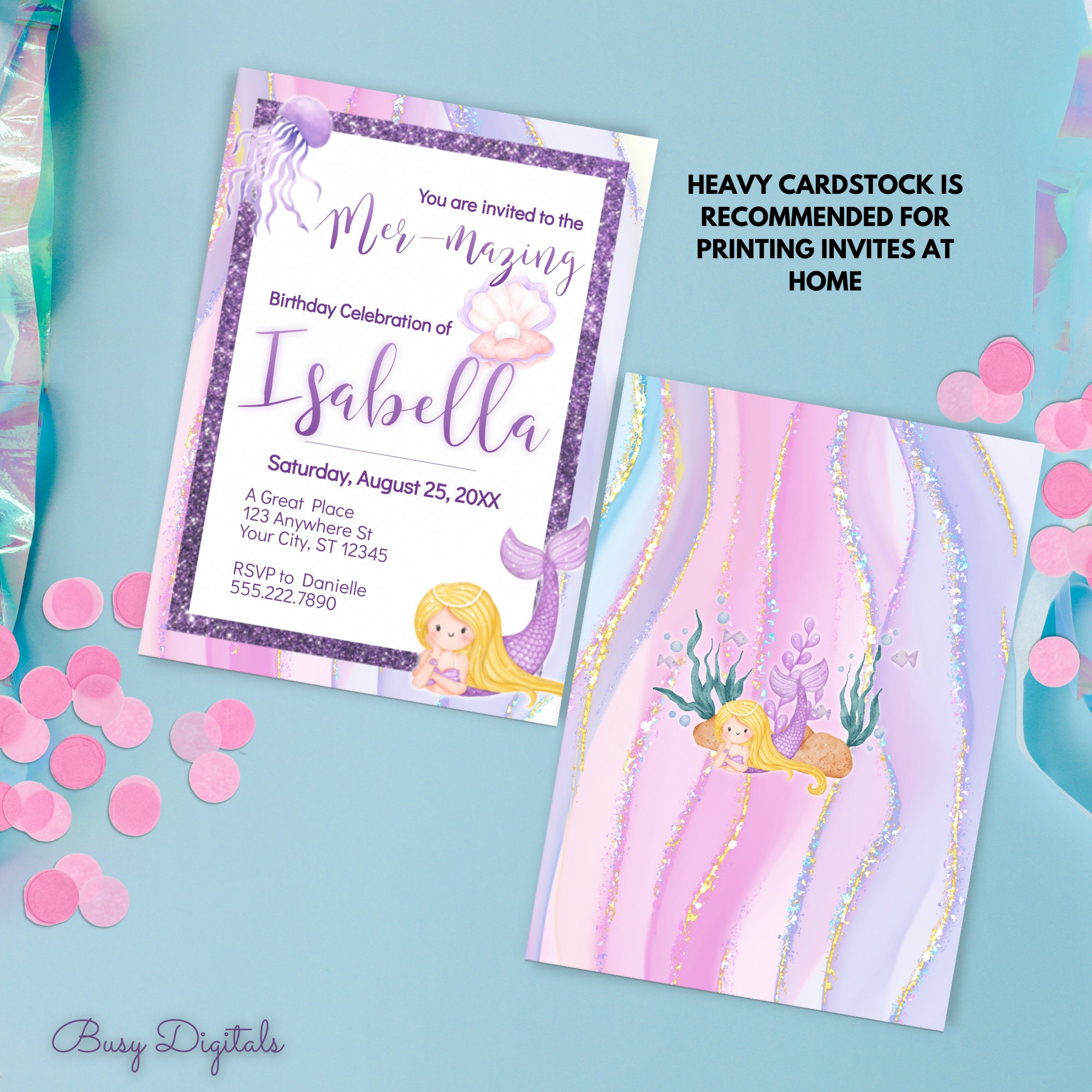 Editable Mermaid Invitation Template Purple Mermaid Invite - Etsy