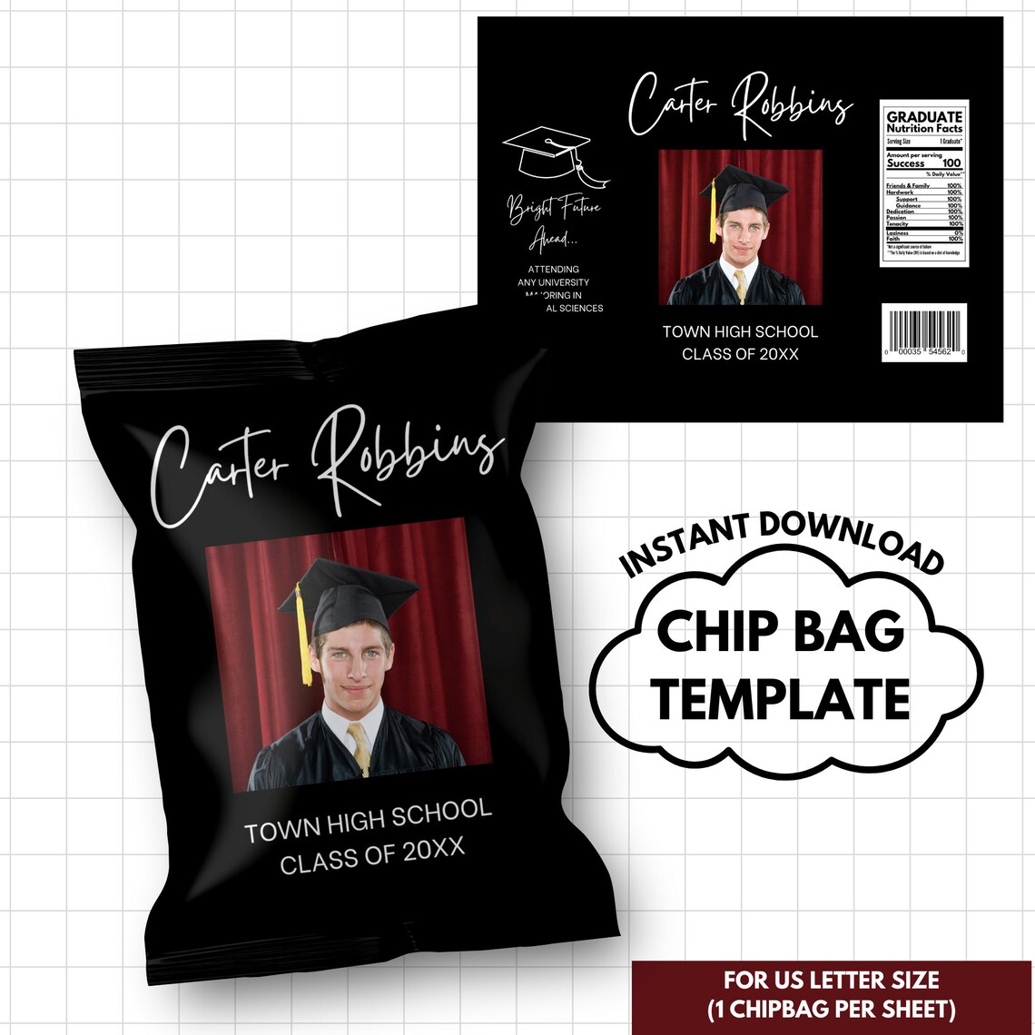 Chip Bag Canva Template for Graduation, Modern 2024 Graduate Custom ...