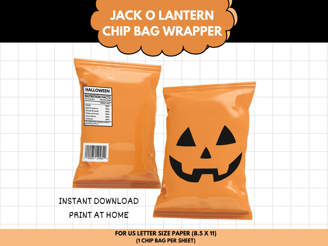 Printable Halloween Chip Bag, Cute Jack O Lantern Chipbag for Trick or ...