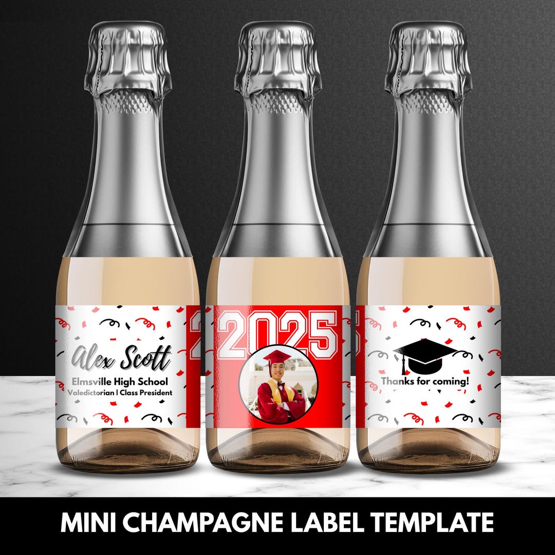 Graduation Mini Wine Label Template, Editable Grad Party Mini Champagne ...