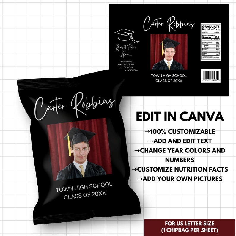 Chip Bag Canva Template for Graduation, Modern 2024 Graduate Custom ...
