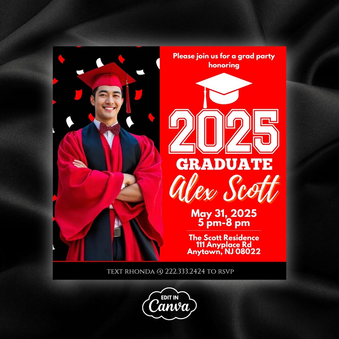 Editable Graduation Announcement Template, Grad Invite Canva Template ...