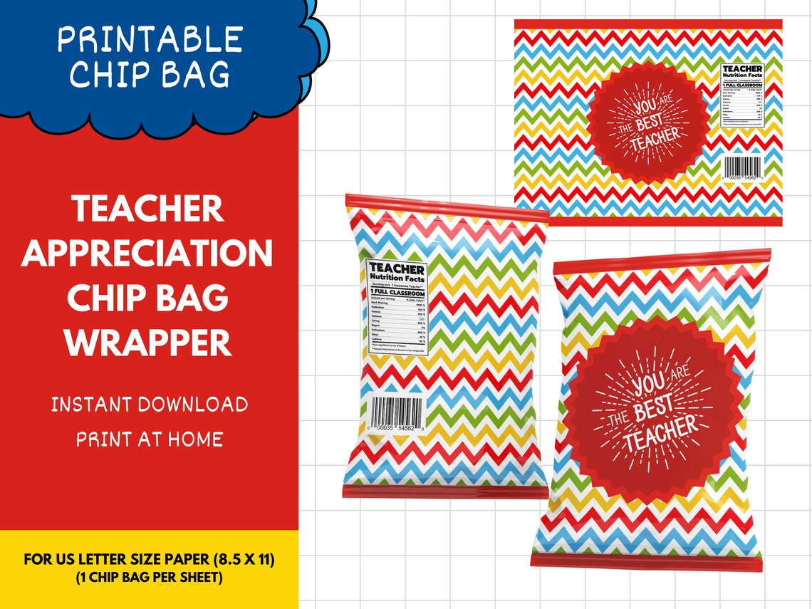 Chip Bag Printable for Teacher Appreciation, Best Teacher Instant ...