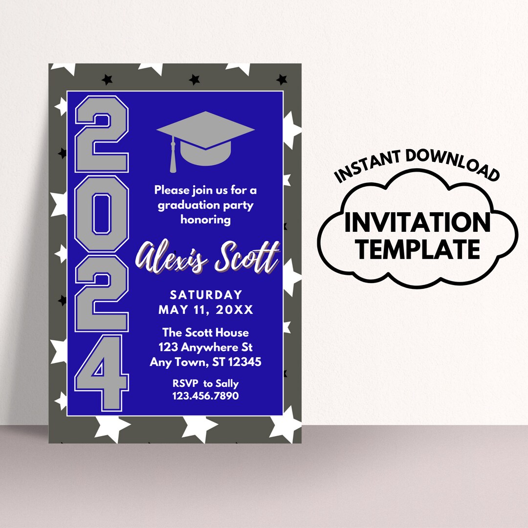 2024 Blue Graduation Invitation Canva Template, Modern Grad ...