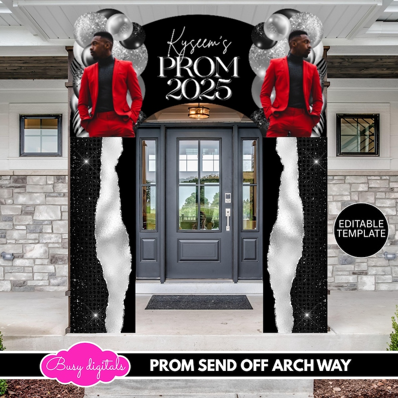 Prom Send off Arch Template, Glam Black Silver Prom Entryway Decor ...