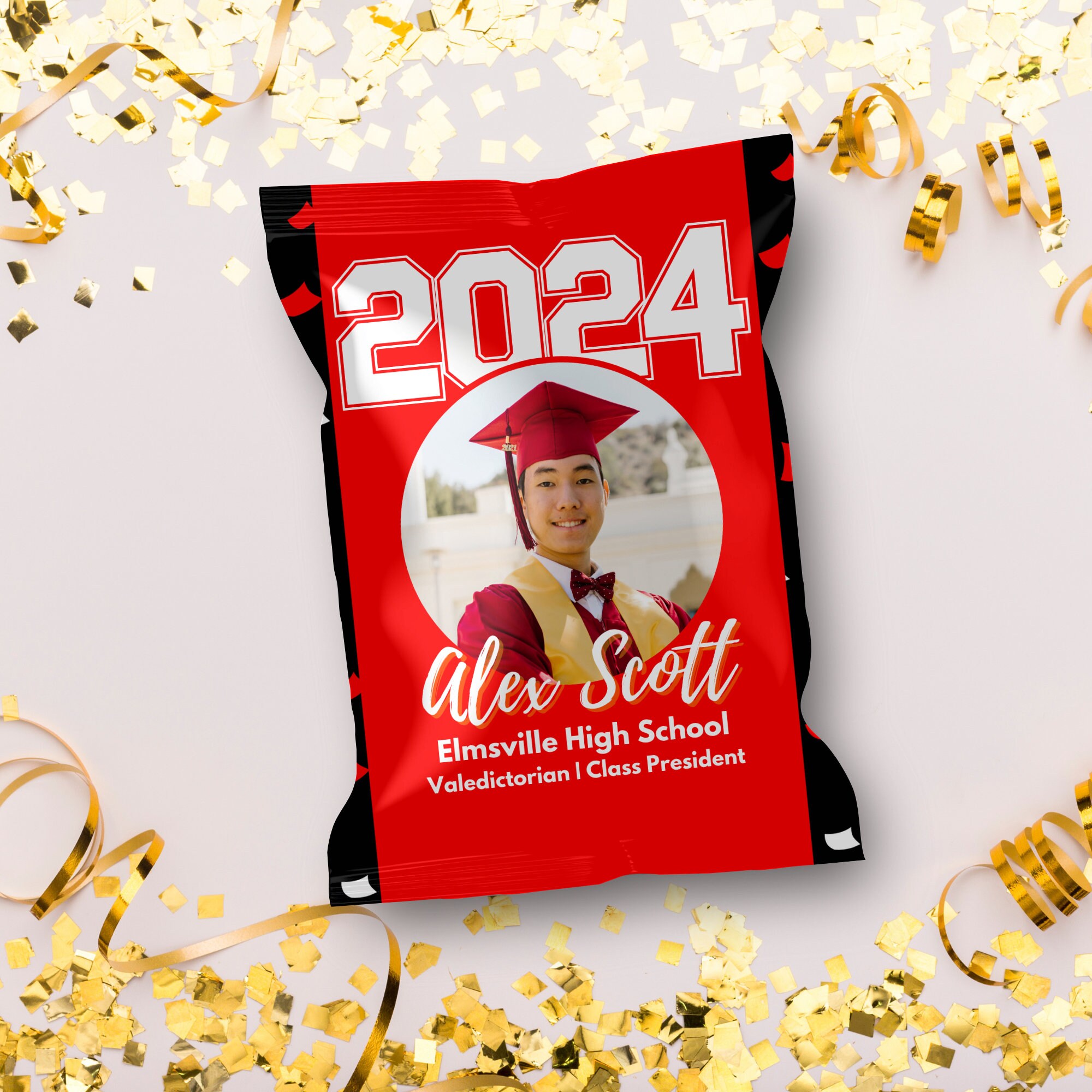 Red Chip Bag Canva Template for Graduation, 2026 Graduate Custom ...