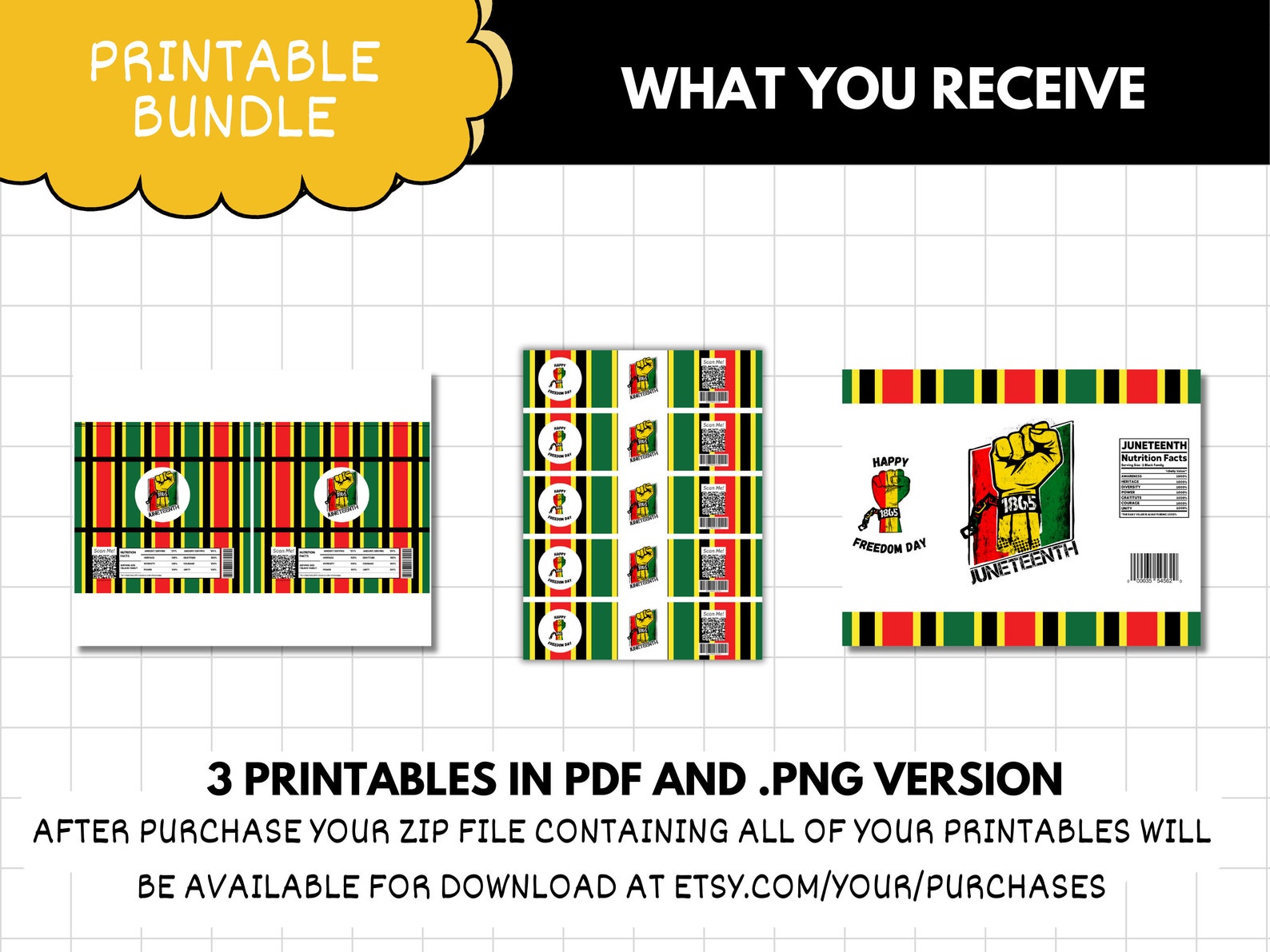 Juneteenth Party Bundle, Instant Download, Printable Candy Bar, Chip ...