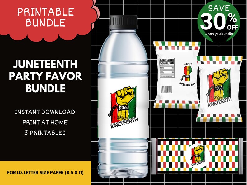 Juneteenth Party Bundle, Instant Download, Printable Candy Bar, Chip ...
