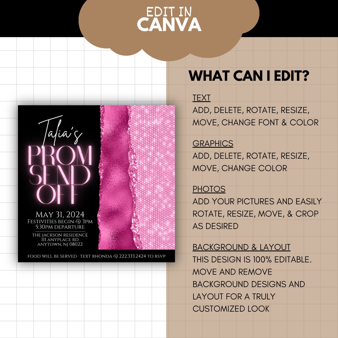 Prom Send off Flyer, Canva Template for Prom Celebration, IG Prom ...