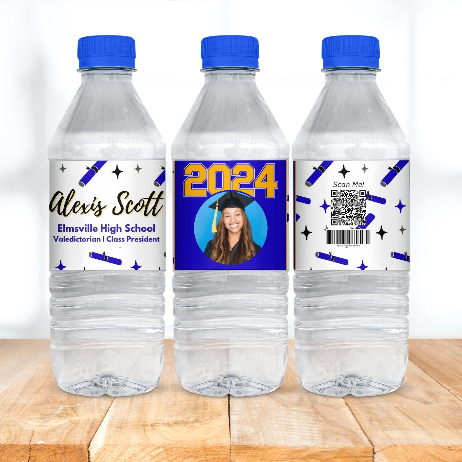 Blue Grad Water Bottle Label Canva Template for Graduation, 2024 ...