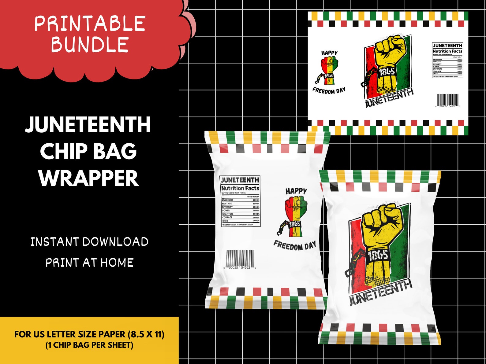 Juneteenth Party Bundle, Instant Download, Printable Candy Bar, Chip ...