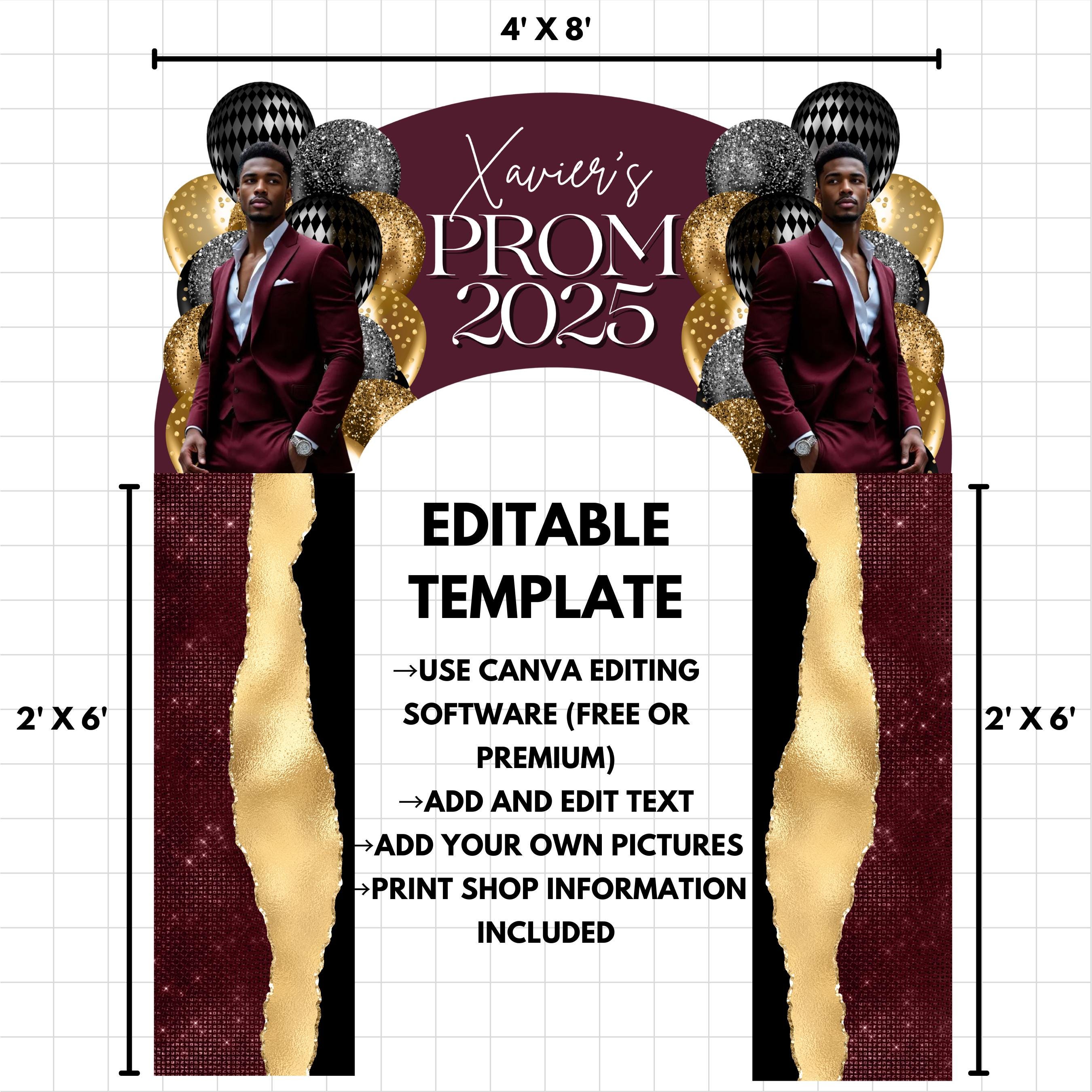 Prom Send off Arch Template, Glam Maroon Gold Prom Entryway Decor, Prom ...