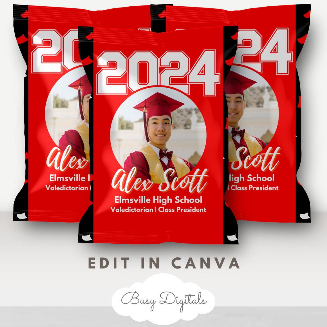 Red Chip Bag Canva Template for Graduation, 2026 Graduate Custom ...