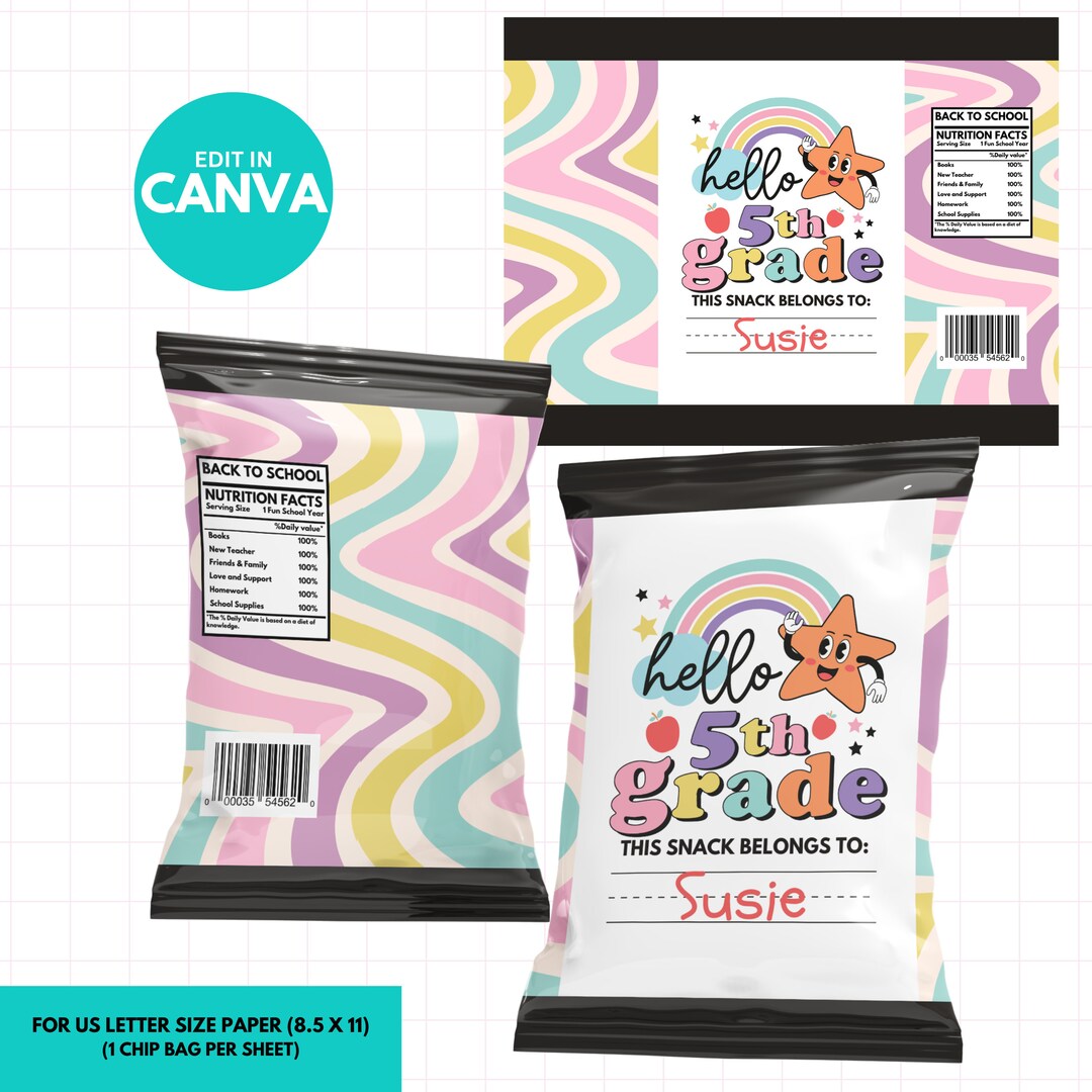 Chip Bag Template Back to School Retro Back to School Chipbag - Etsy